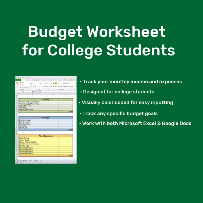 Budget Worksheet for College Students: Excel Budget Template
